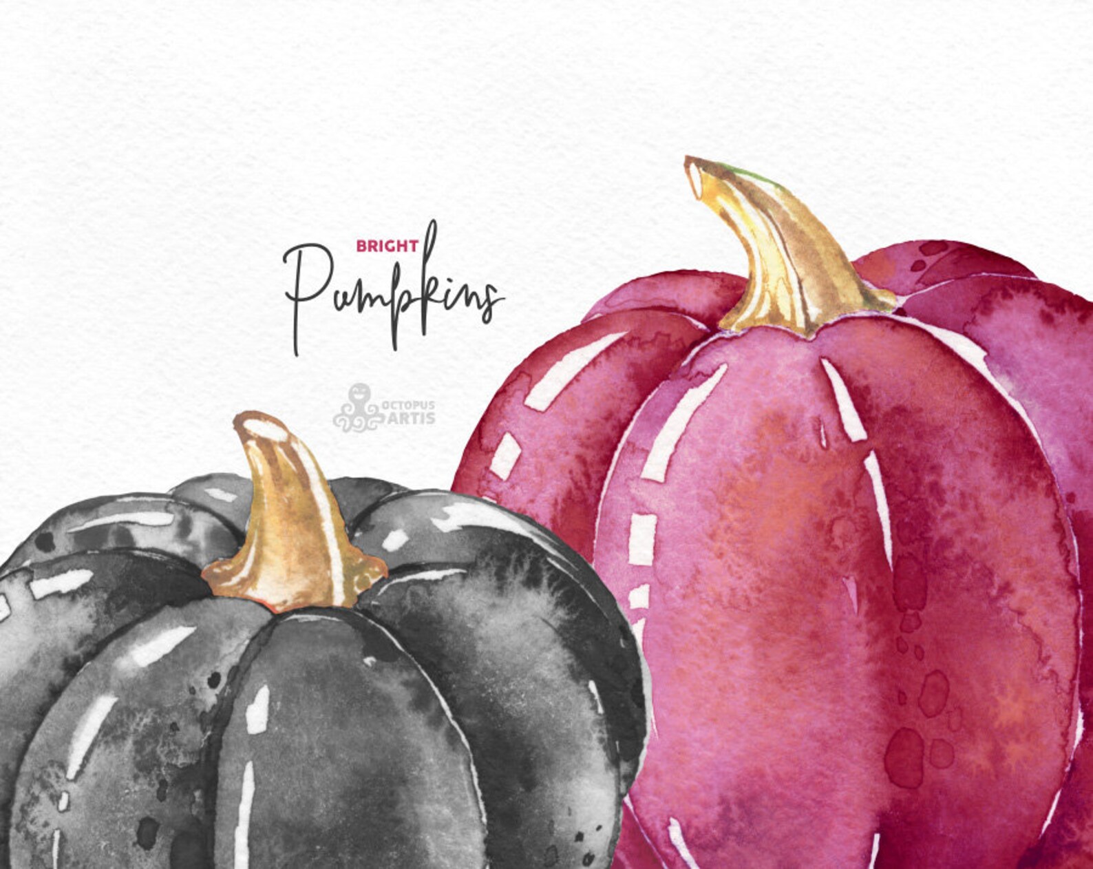 Bright Pumpkins. Watercolor fall clipart thanksgiving | Etsy