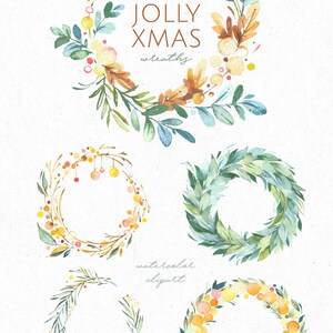 Jolly Xmas Wreaths. Watercolor Holiday Floral Clipart, Christmas, Decor ...