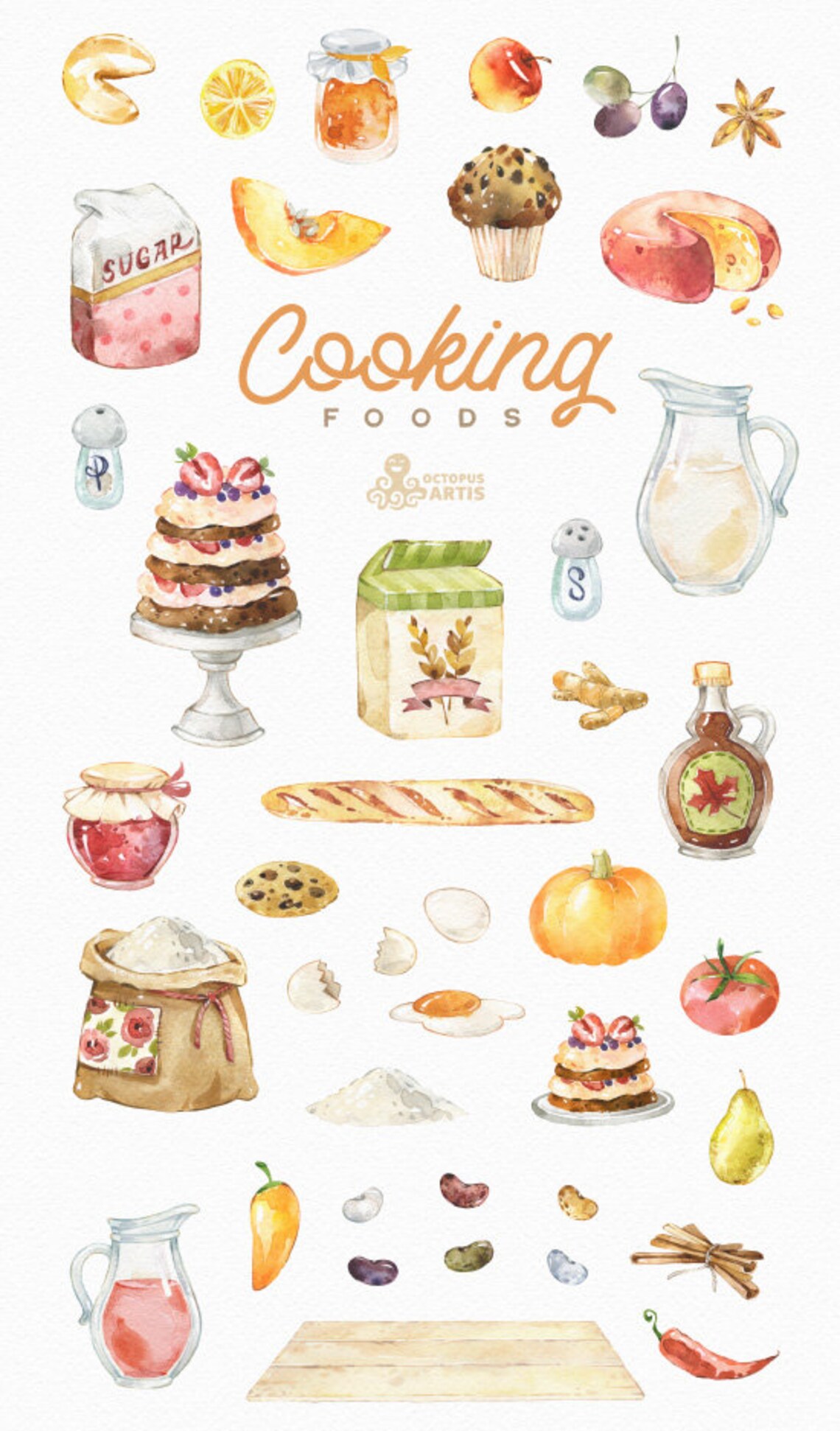 Cooking. Foods. Watercolor Clipart Sugar Fruits Vegetables - Etsy