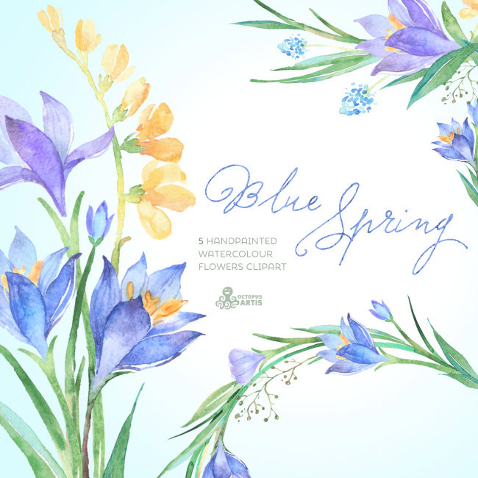 Blue Spring Watercolour Flowers Clipart. Handpainted - Etsy