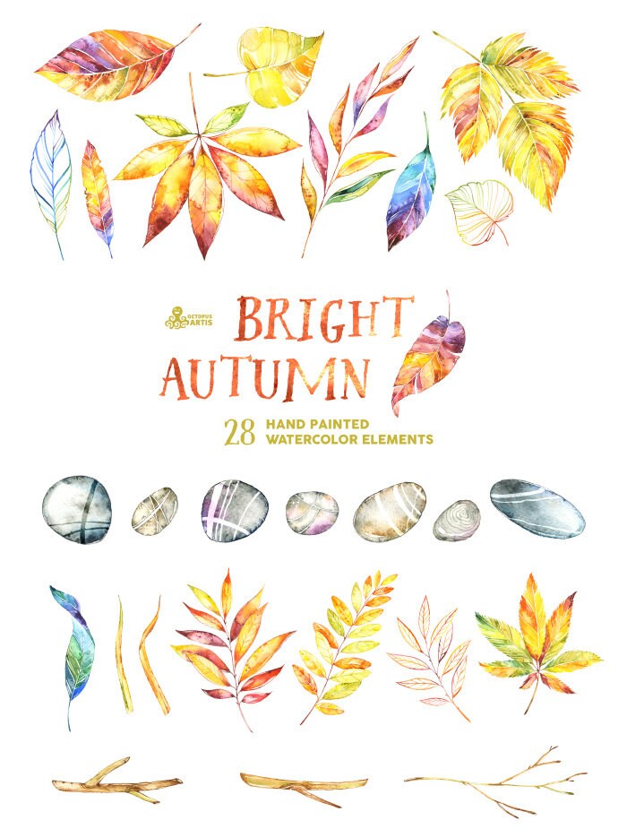 Bright Autumn. 28 Watercolor Elements Handpainted Clipart - Etsy
