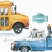 City Vehicles. Watercolor Clipart, Garbage Truck, School Bus, Taxi, Tow ...