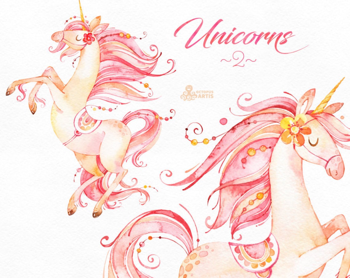 Unicorns 2. Magical Watercolor Clipart. Fairytale Fantasy - Etsy