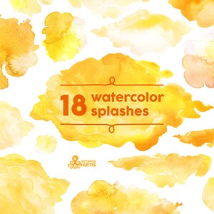 Watercolor Splashes Clipart. Yellow, Orange. 18 Digital Files. Hand ...
