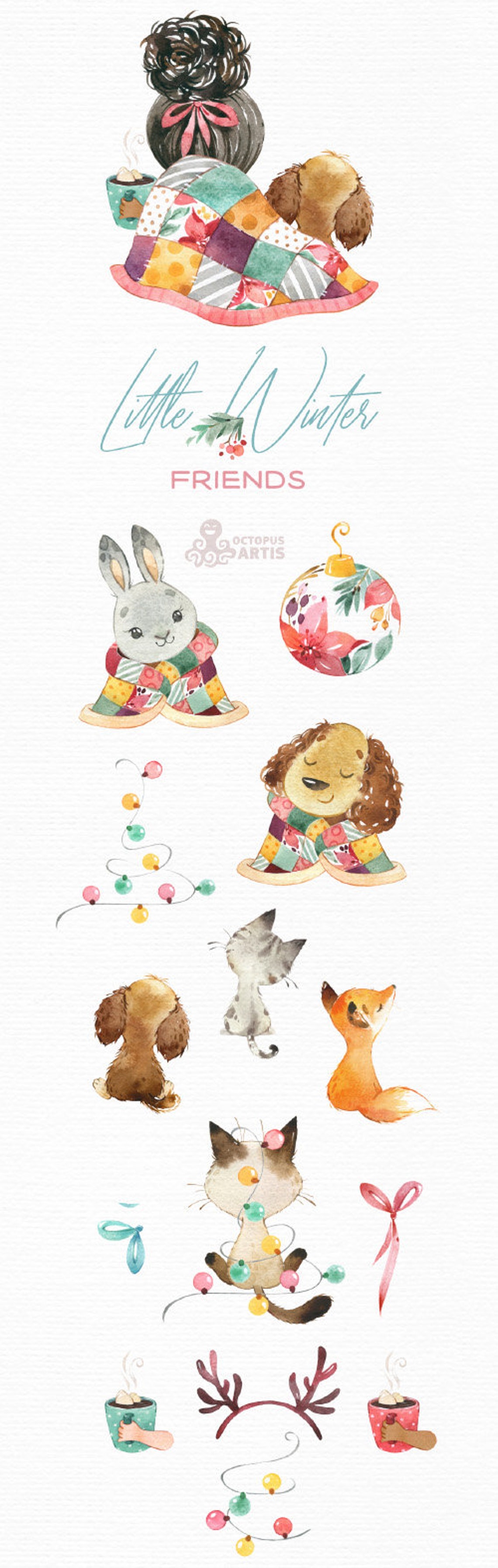 Little Winter. Friends. Watercolor Christmas Clipart Girls - Etsy