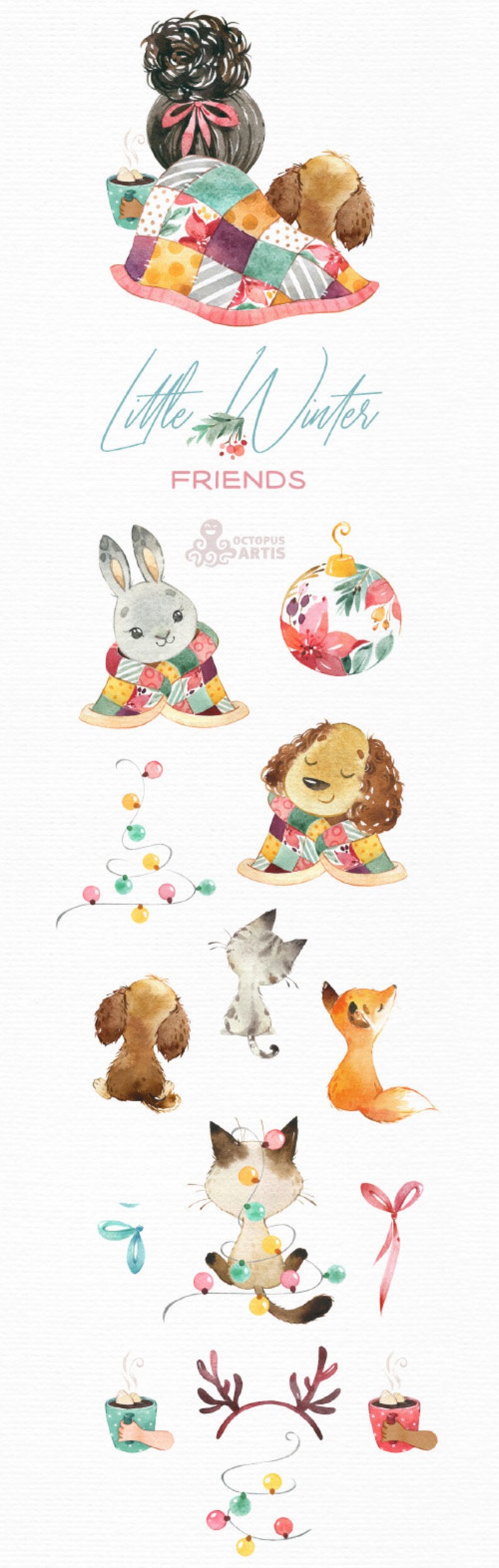 Little Winter. Friends. Watercolor Christmas Clipart Girls - Etsy