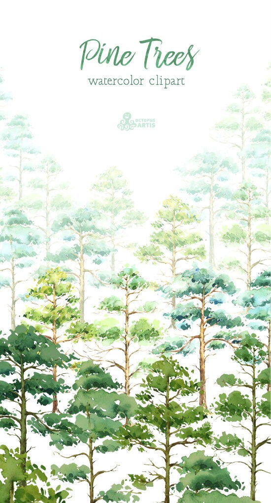 Pine Trees. Watercolor Pines Forest Wood Landscape Frame - Etsy Canada