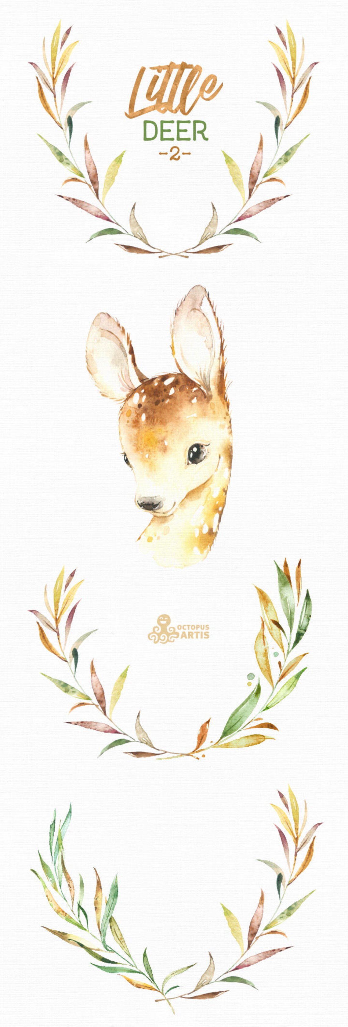 Little Deer 2. Watercolor Animal Clipart Floral Wreath Roe - Etsy