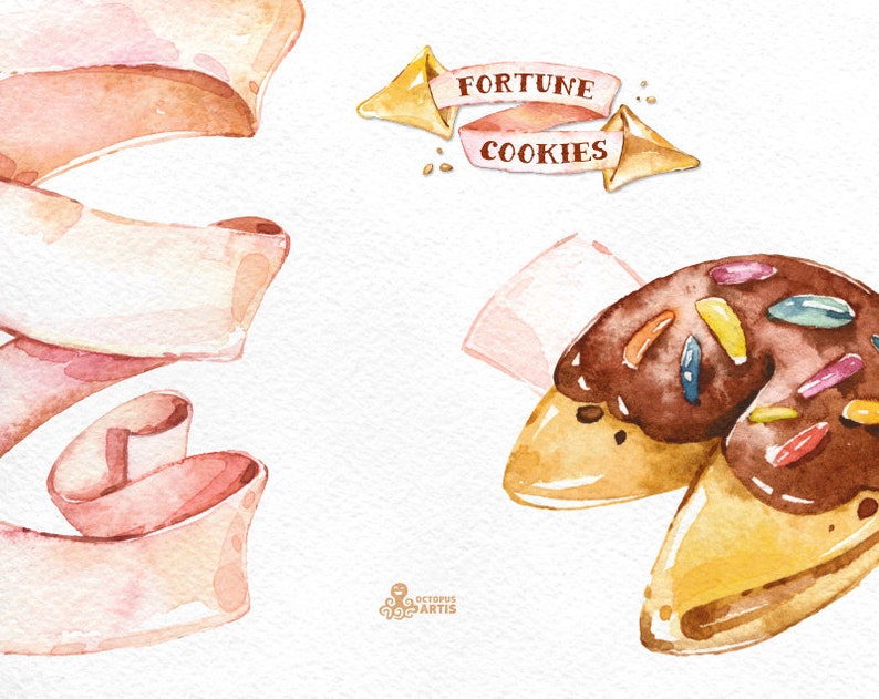 Fortune Cookies. Watercolor Clip Art. Banners Papers - Etsy