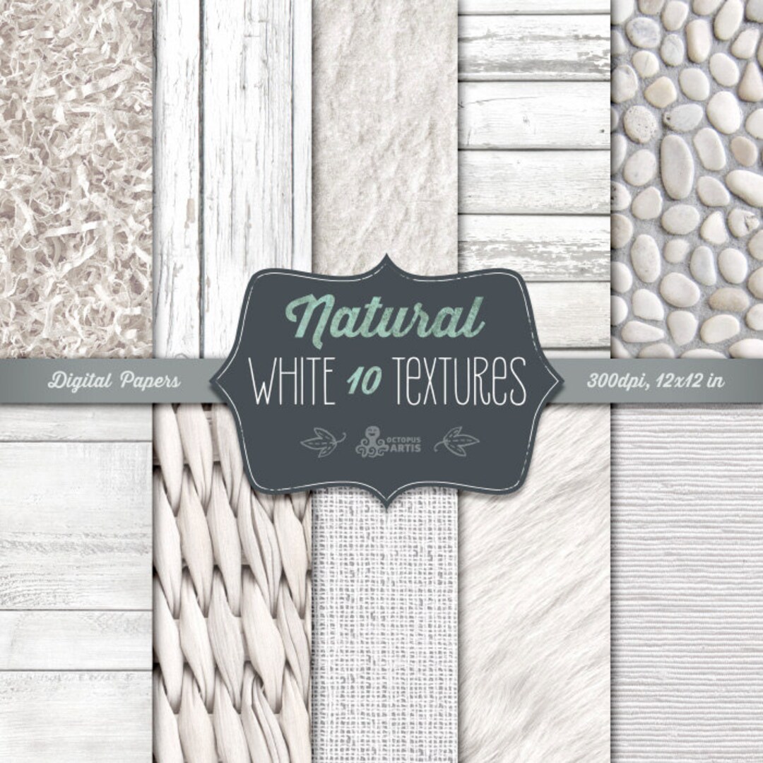 Natural White Textures: 10 Digital Papers wood, Stones, Fur, Fabric ...