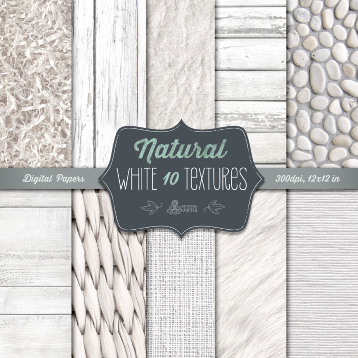 Natural White Textures: 10 Digital Papers wood Stones Fur - Etsy