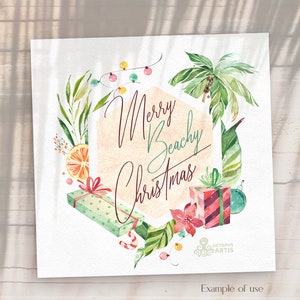Tropical Christmas 2. Watercolor Holiday Clipart, Palm Tree, Decor ...