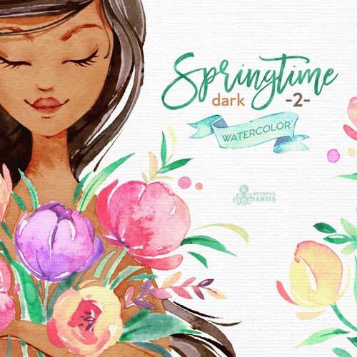 Springtime 2. Watercolor Floral Clipart Girls Tulips - Etsy