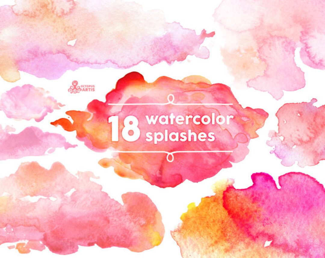 Watercolor Splashes Clipart: 18 Digital Files. Hand Painted, Brush ...