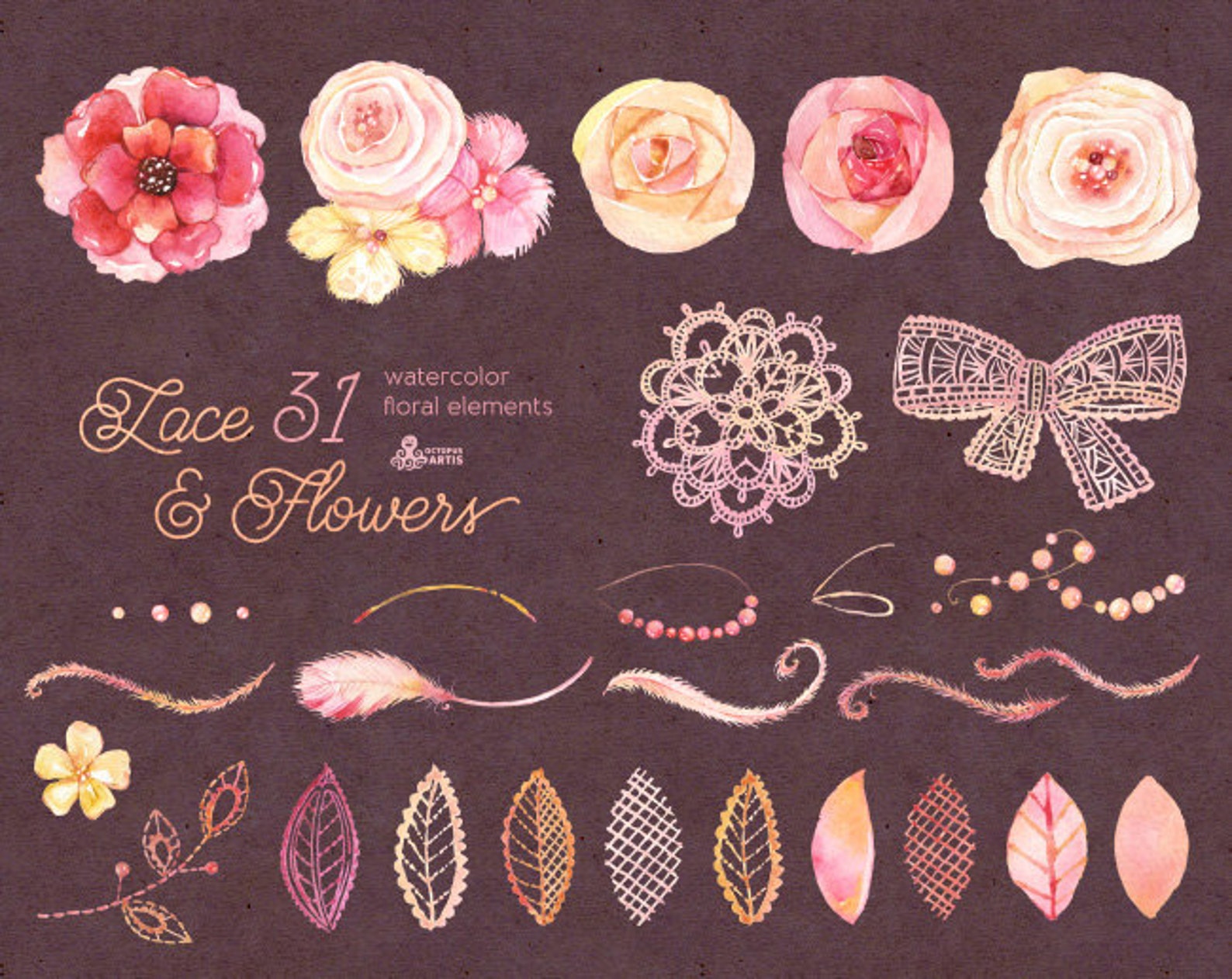 Lace & Flowers: Watercolor Floral DIY Elements. Hand Painted - Etsy