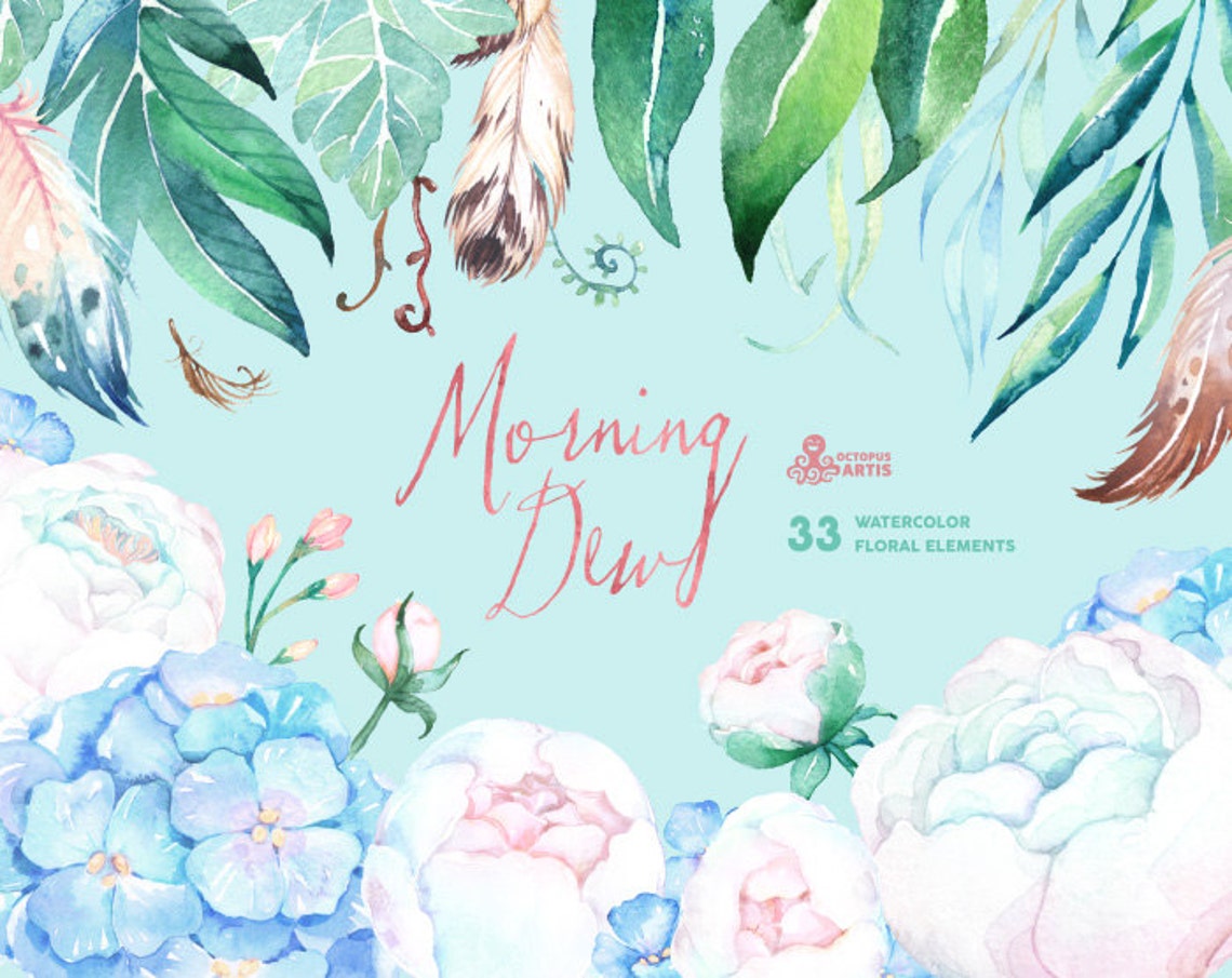 Morning Dew. 33 Watercolor Floral Elements Wedding - Etsy