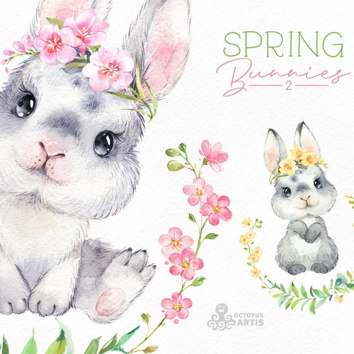 Watercolor Cute Bunny Clipart - Etsy