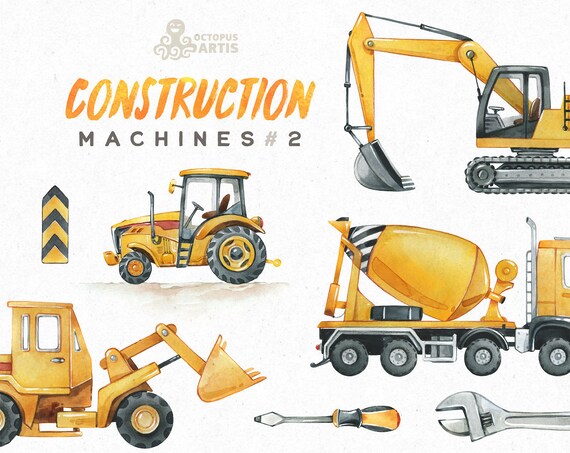 Construction Machines Pt2. Watercolor Clipart Building - Etsy