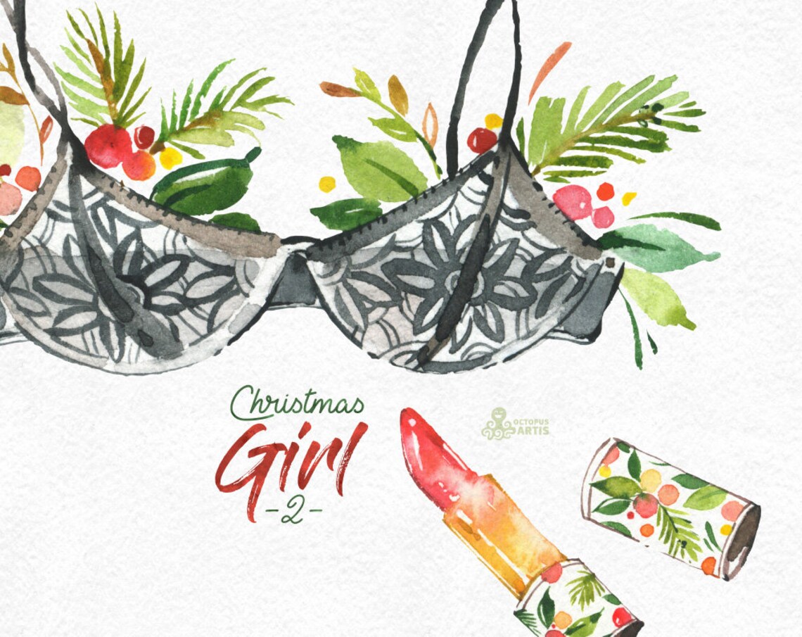 Christmas Girl 2. Watercolor Holiday Clipart Lady Vintage - Etsy