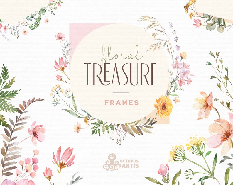 Floral Treasure. Watercolor Flowers Frames Wildflowers - Etsy