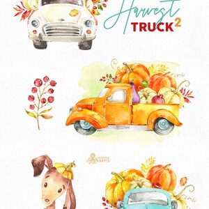 Harvest Truck 2. Watercolor Fall Clipart, Pumpkins, Car, Vintage, Farm ...