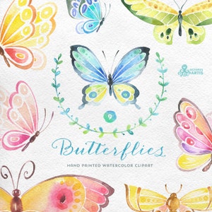 Butterflies Watercolor: 9 Separate Hand Painted Clipart, Diy Elements ...