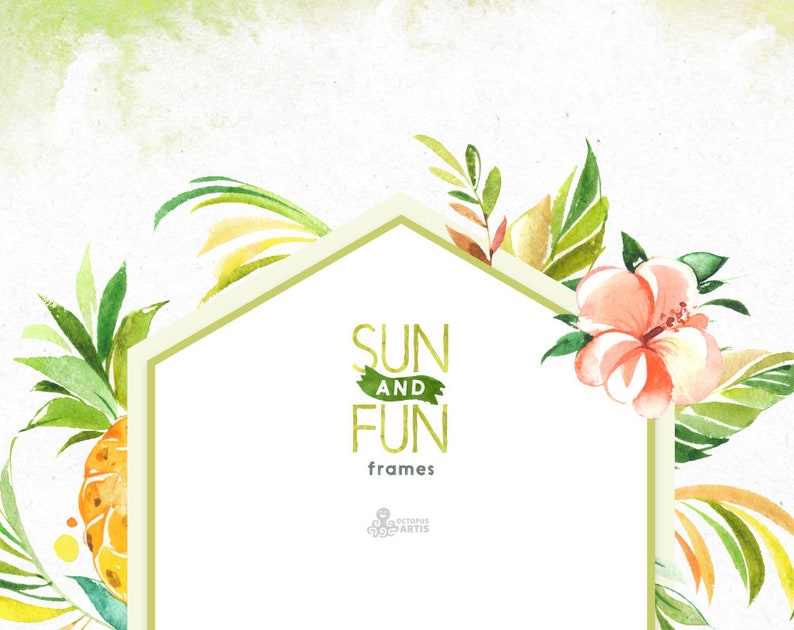 Sun&fun. 9 Frames. Watercolor Summer Florals Clipart Pre-made | Etsy