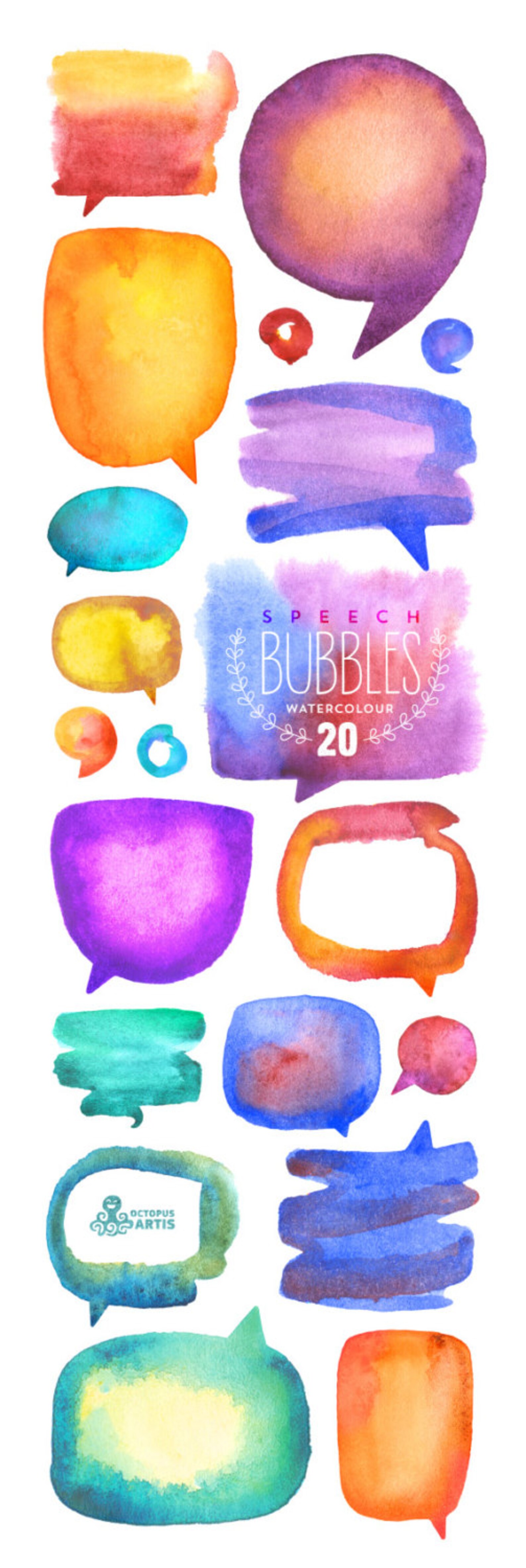 Speech Bubbles Watercolour: 20 Files Digital Papers. Hand | Etsy