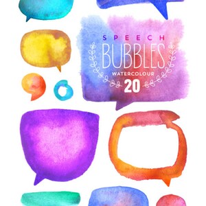 Speech Bubbles Watercolour: 20 Files Digital Papers. Hand Painted ...
