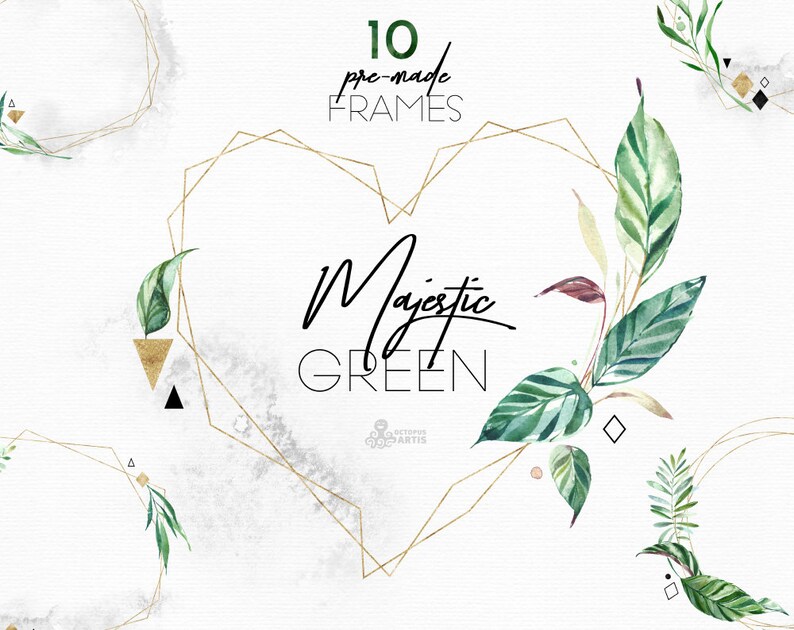 Majestic Green. Frames 2. Watercolor Floral-geometric Frames - Etsy