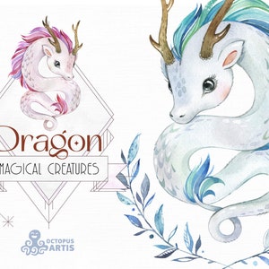 Dragon. Watercolor Magical Creatures Clipart, Fantasy, Beast, Wreath ...