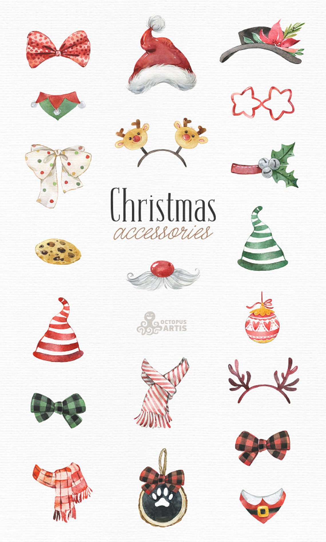 Christmas Accessories. Watercolor Clipart Santa's Hat - Etsy
