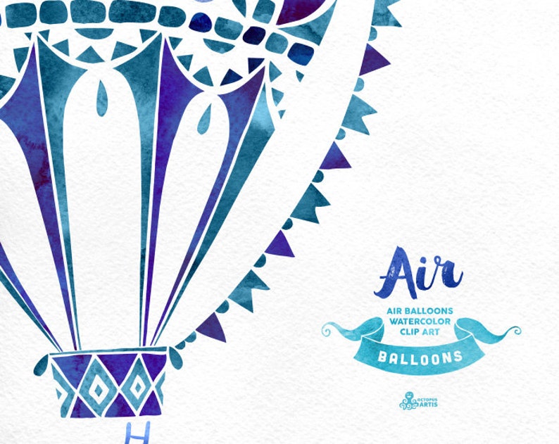 Air Balloons Blue. Watercolor Handpainted Clipart Hot Air | Etsy