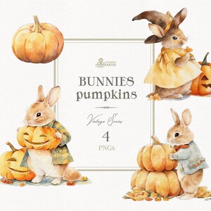 Bunnies. Pumpkins - Vintage. Animal Clipart, Halloween, Thanksgiving ...