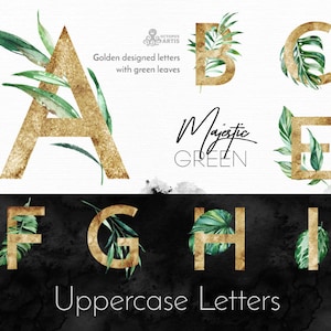 Majestic Green. Golden Alphabet. 33 Uppercase Letters Designs ...