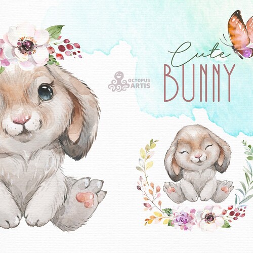 Watercolor Bunny Clipart Brown Easter Rabbit Set Spring - Etsy