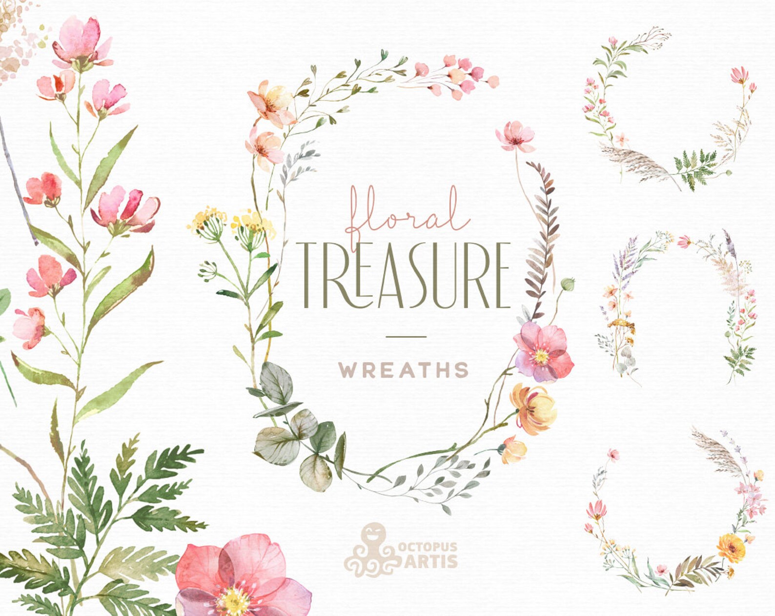 Floral Treasure. Watercolor Flowers Wreaths Wildflowers - Etsy