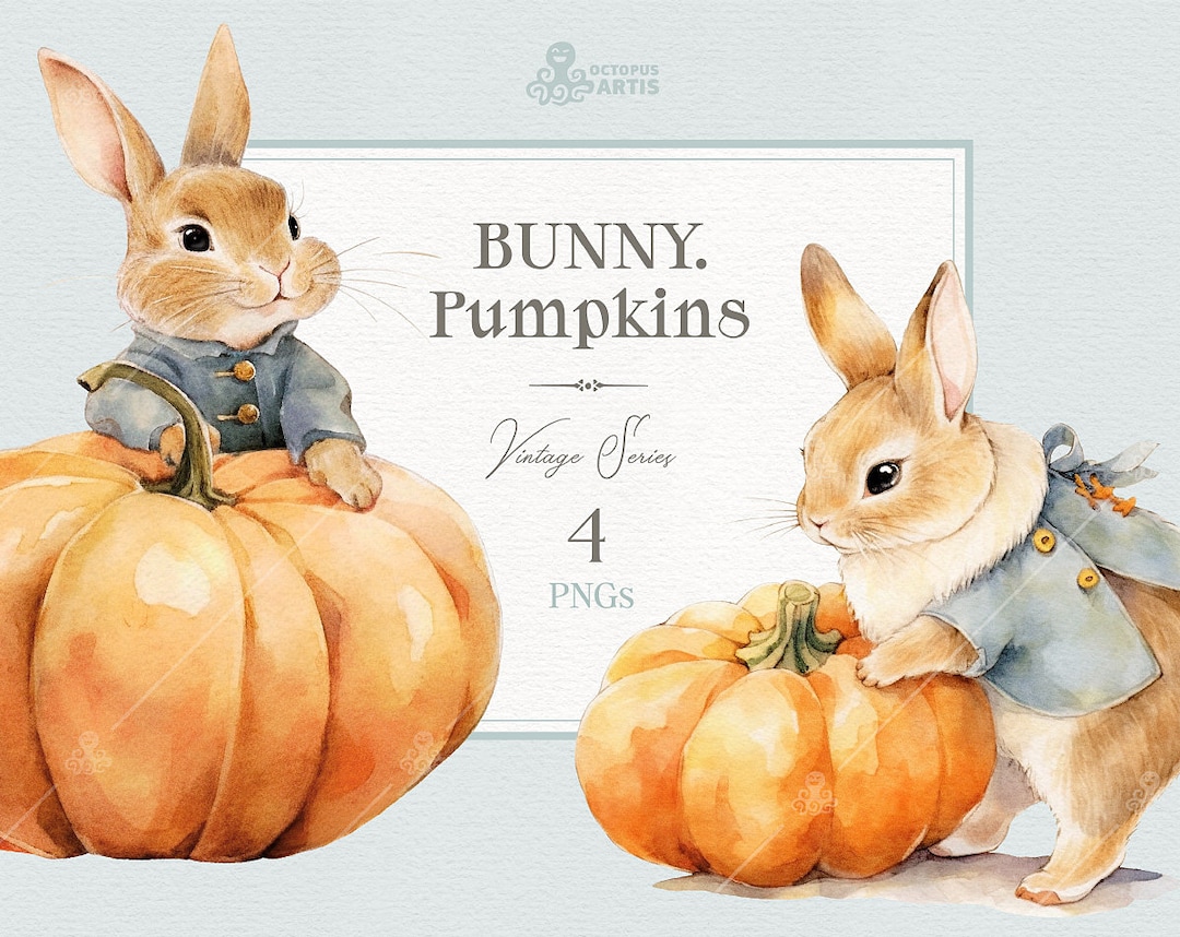 Bunny. Pumpkins - Vintage. Animal Clipart, Halloween, Thanksgiving ...