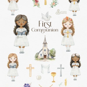 First Communion 2. Watercolor Clipart, Little Girl, Church, Holy ...