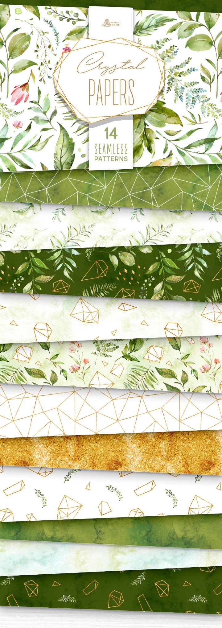 Crystal. 14 Seamless Patterns and Digital Papers. Watercolor - Etsy
