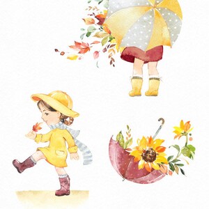 Little Autumn. Watercolor Clipart, Cute Girl, Fall, Flowers, Outdoor ...