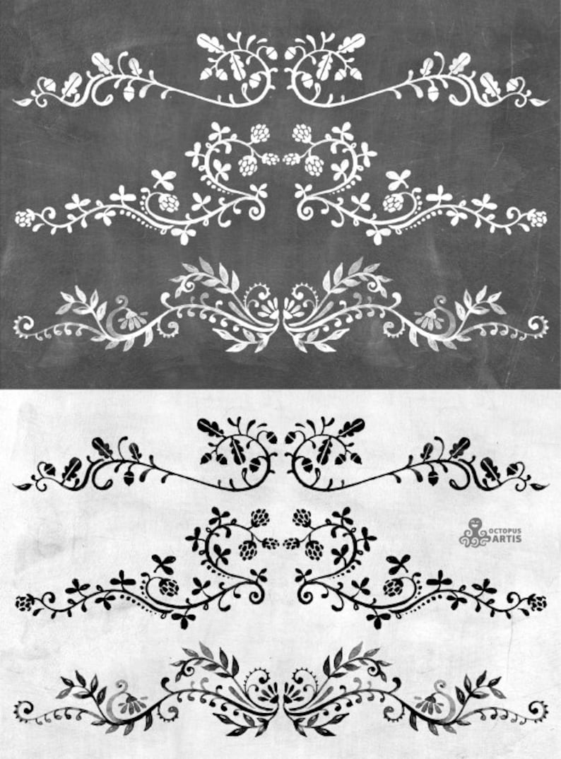Chalk Floral Borders. 7 Digital Clipart. Hand Draw - Etsy