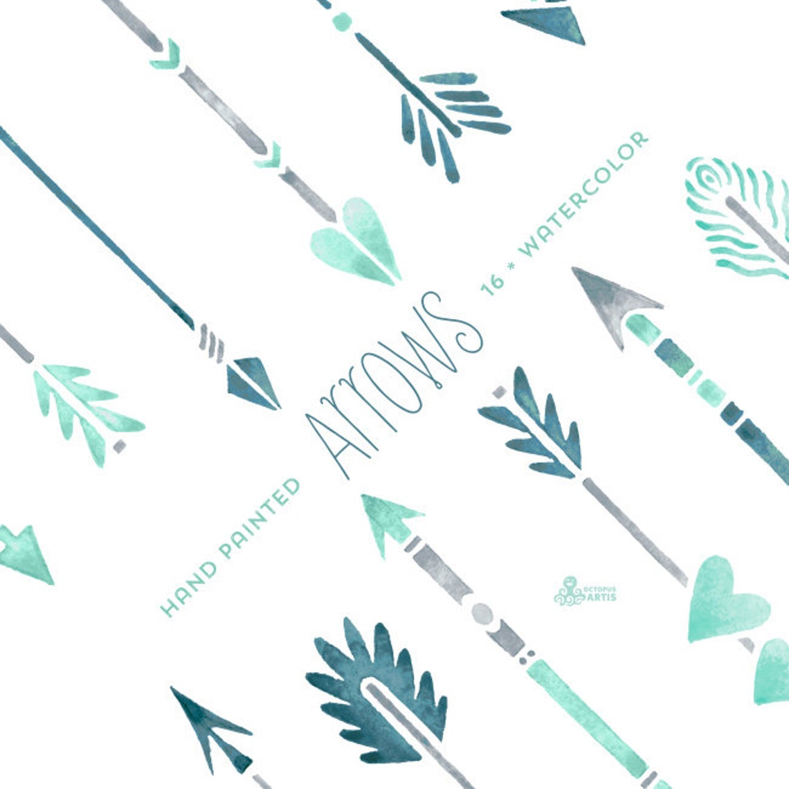 Mint Hand Painted Arrows Watercolour 16 Clipart. Tribal - Etsy