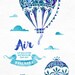 Air Balloons Blue. Watercolor Handpainted Clipart Hot Air - Etsy