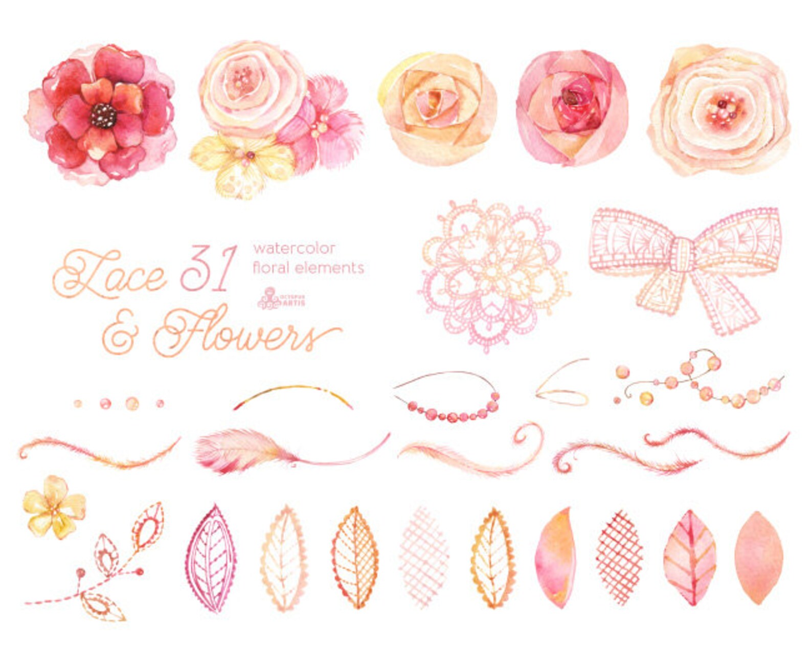 Lace & Flowers: Watercolor Floral DIY Elements. Hand Painted - Etsy