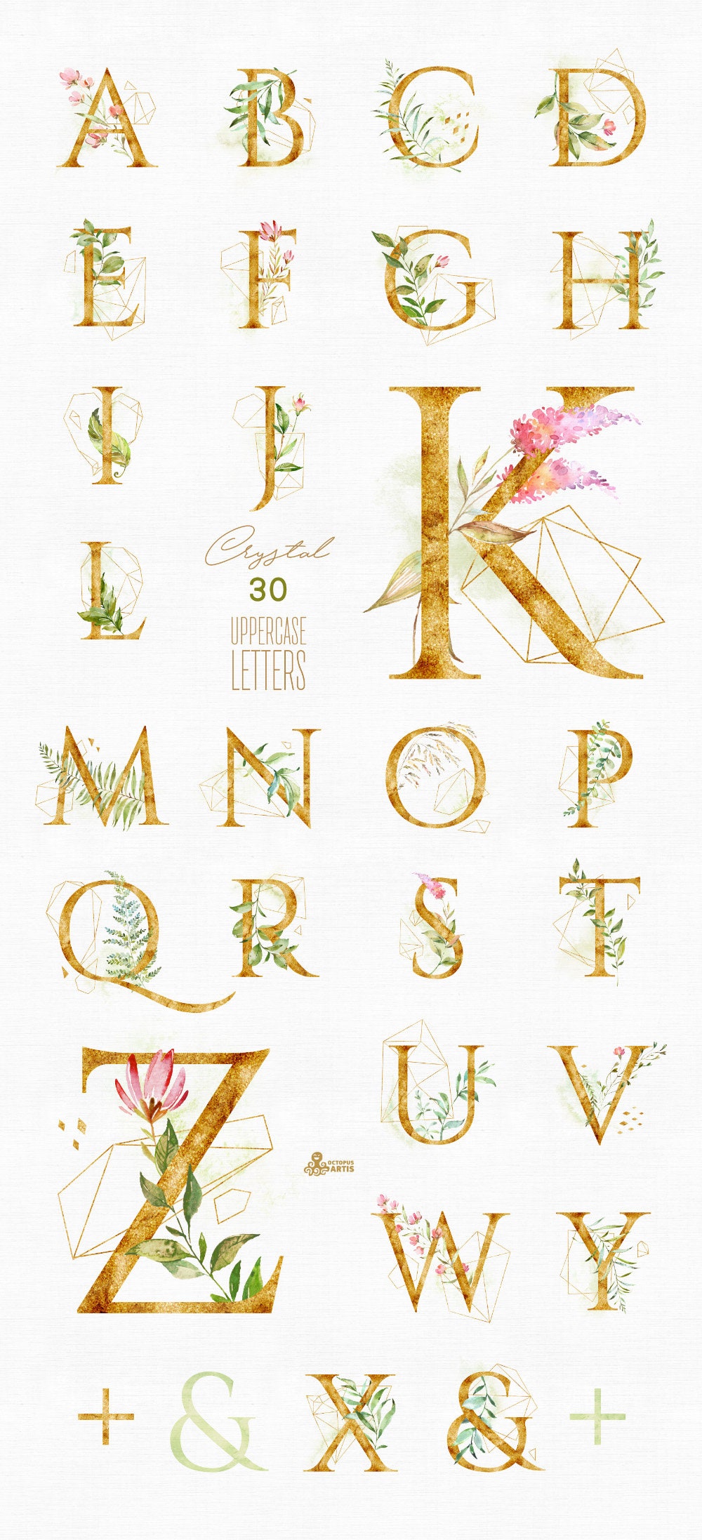 Crystal. Letters. Watercolor Floral & Alphabet Pre-made - Etsy