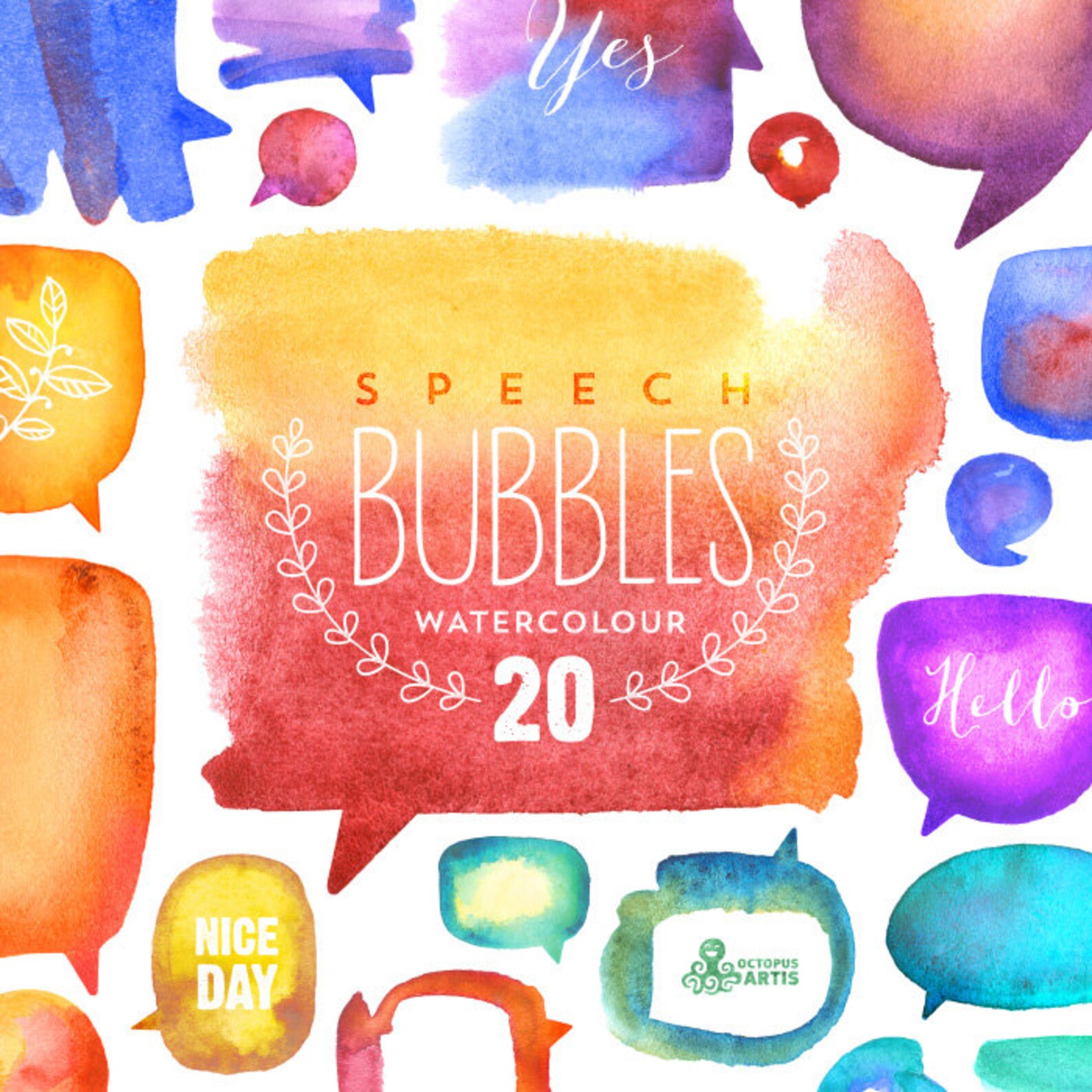 Speech Bubbles Watercolour: 20 Files Digital Papers. Hand - Etsy