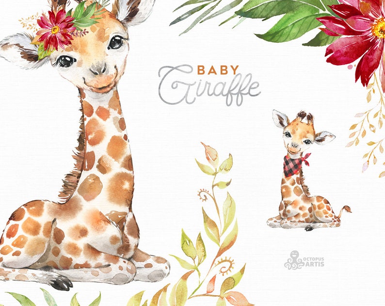 Baby Giraffe. Watercolor little animal clipart babies | Etsy