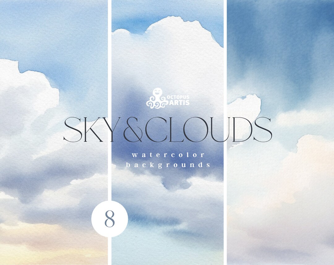 Sky & Clouds. Watercolor Backgrounds, Digital Print, Mood Landscape ...