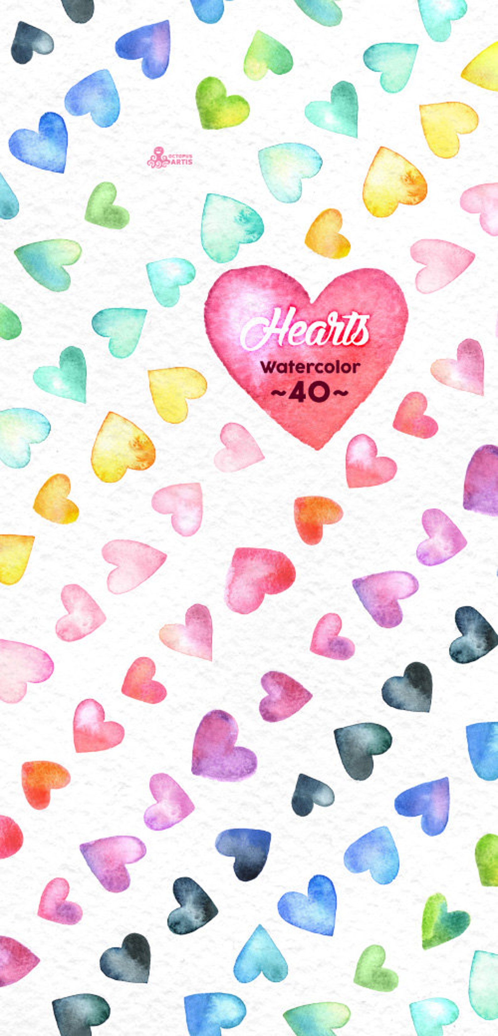 Watercolor Hearts Clipart: 40 Digital Files in 8 Colors - Etsy